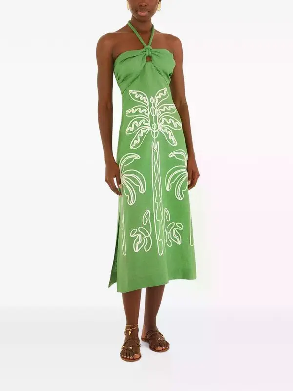 Farm Rio Palm-tree Embroidery Midi Dress