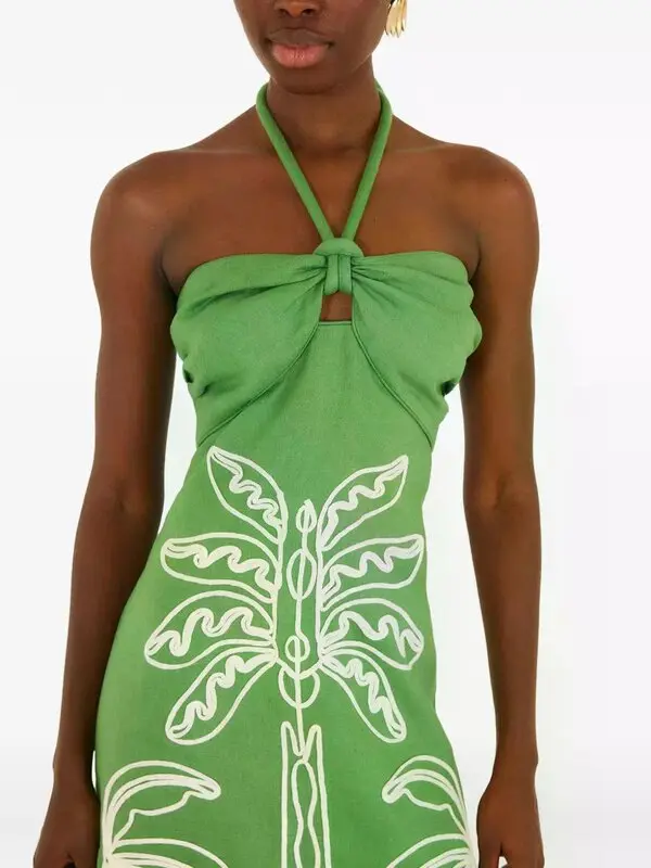 Farm Rio Palm Tree Embroidered Midi Dress - Green