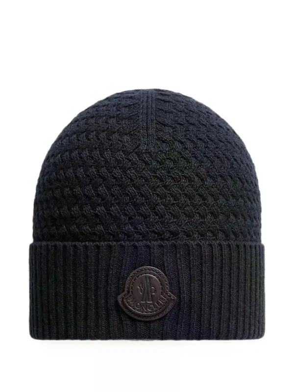 Moncler Logo-patch Cable-knit Beanie Hat
