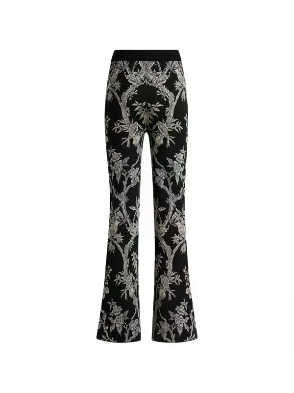 Etro Fit-and-flare Wool-blend Jacquard Trousers With Nature Motif - Black