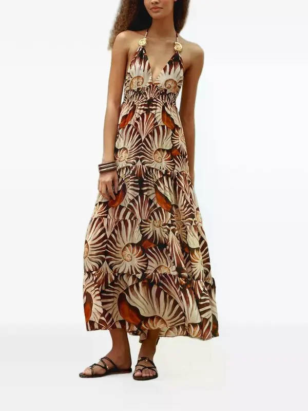 Farm Rio Shell-embellished Printed Maxi Dress