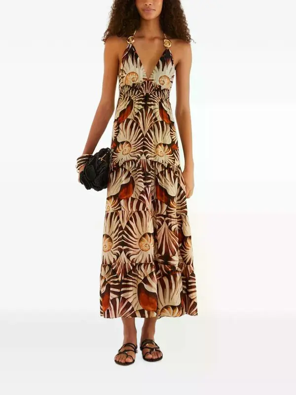 Farm Rio Shell-embellished Printed Maxi Dress