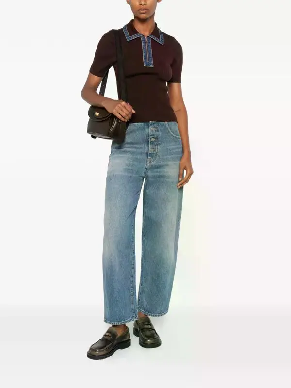 Sandro Ribbed-knit Polo Top