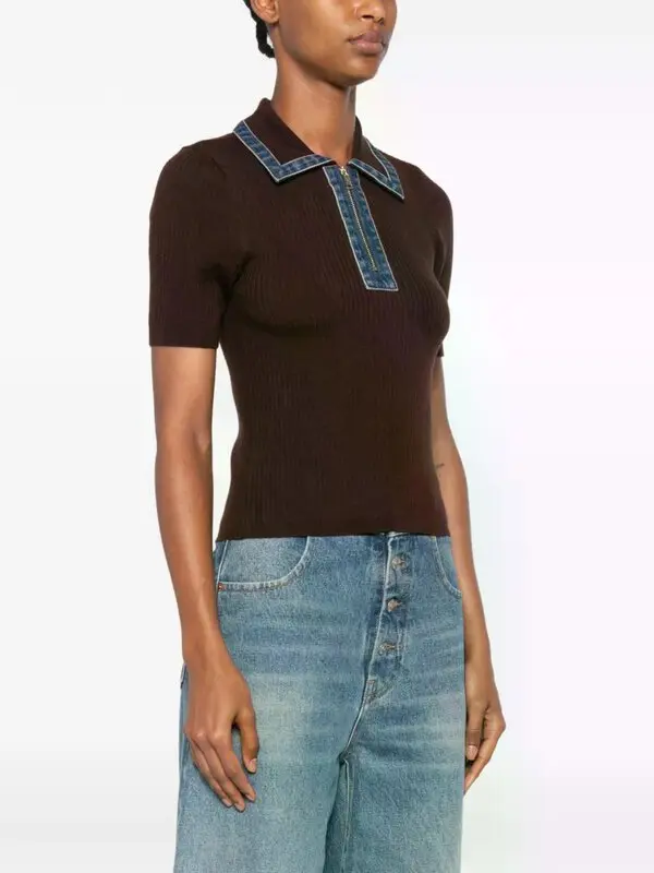 Sandro Ribbed-knit Polo Top