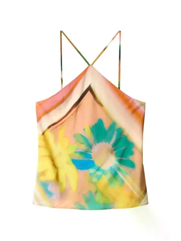 Staud Floral Print Halterneck Top - Pink