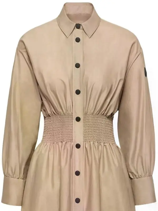 Moncler Shirred-waist Midi Shirt Dress - Neutrals