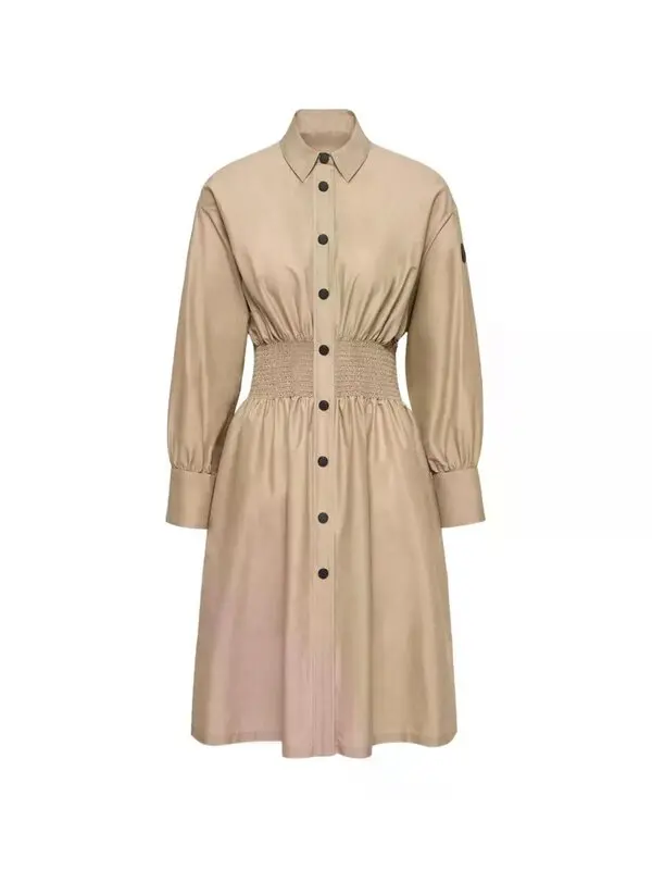 Moncler Shirred-waist Midi Shirt Dress - Neutrals
