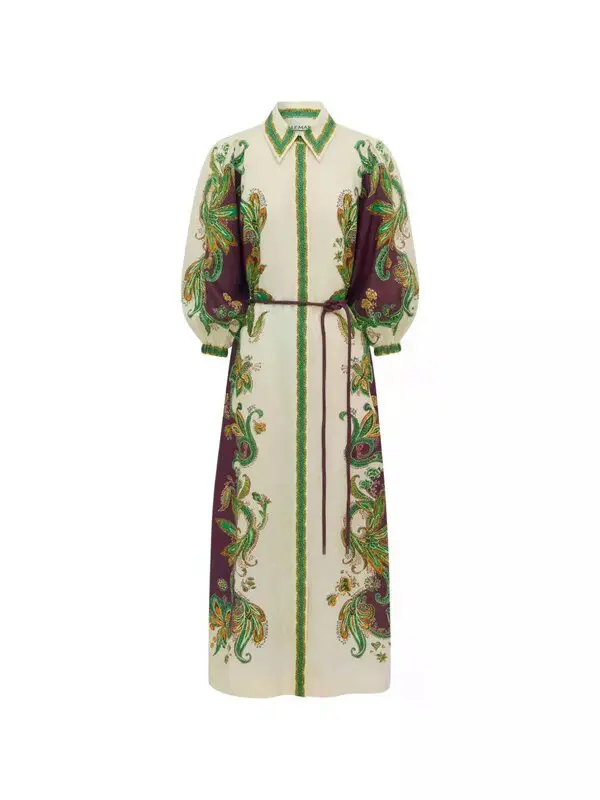 ALEMAIS Paisley-print Belted Midi Dress - Neutrals