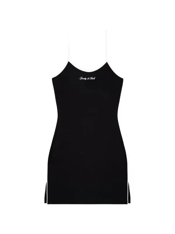SPORTY & RICH Logo-print Contrast-trim Dress - Black