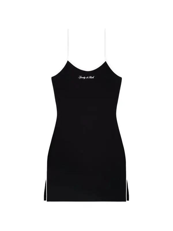 SPORTY & RICH Logo-print Contrast-trim Dress - Black