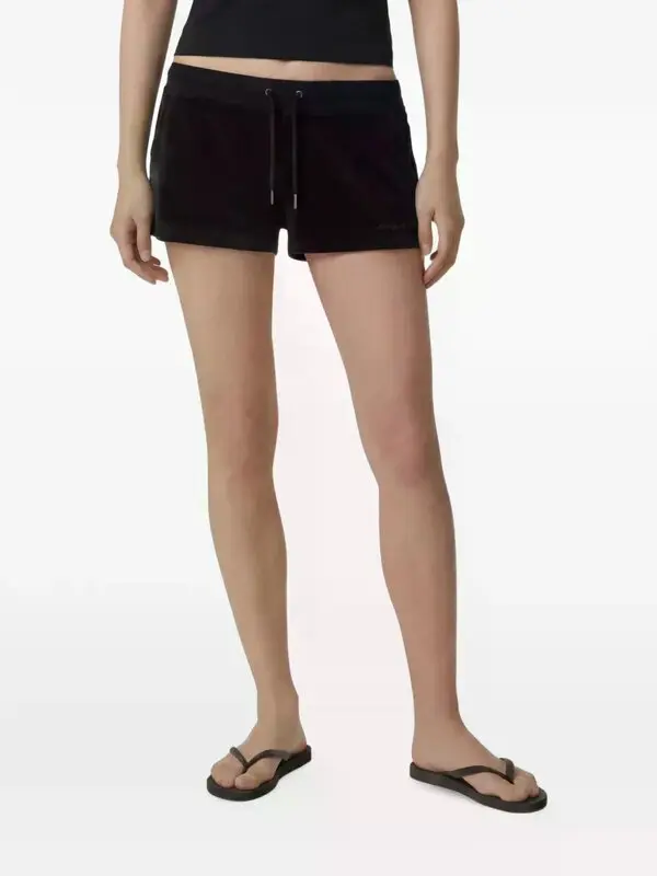 Sporty & Rich Embellished Velour Shorts - Black