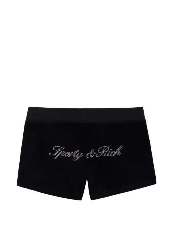 Sporty & Rich Embellished Velour Shorts - Black