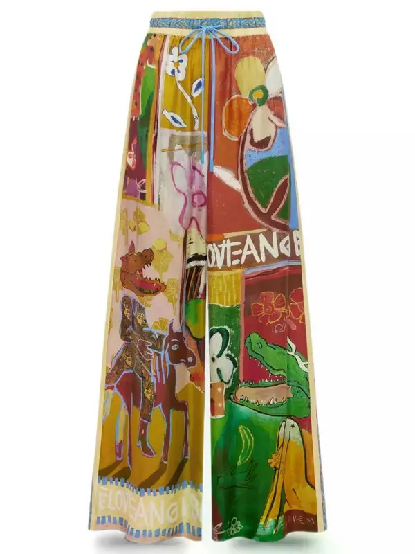 ALEMAIS Mlak Graphic-print Drawstring-fastening Palazzo Pants