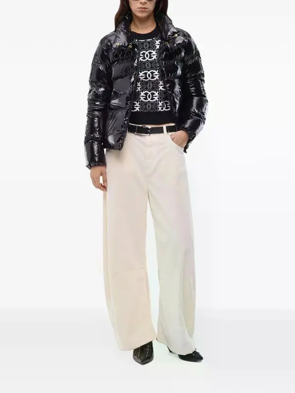 Pinko Quilted Glossy Jacket With Funnel Neck And Logo Detail - Black