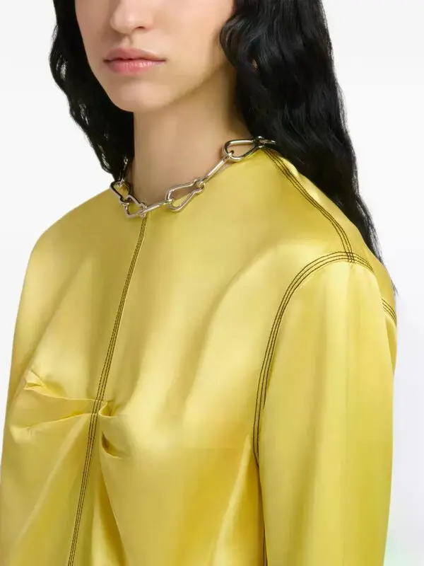 Marni Long-sleeved Satin Top With Contrast Stitching