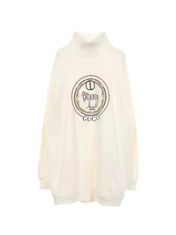 Gucci Cotton Logo Embroidered High Neck Sweatshirt - White