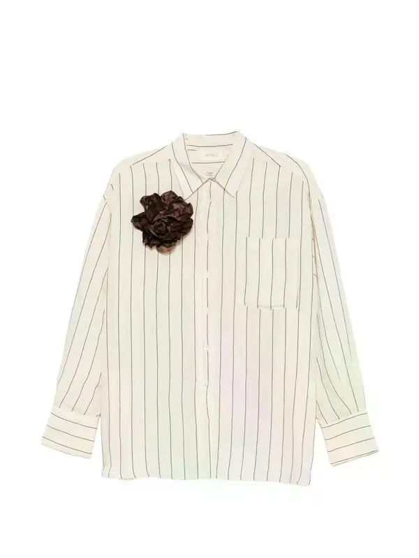 VICOLO Pinstripe Floral Appliqué Shirt - Neutrals