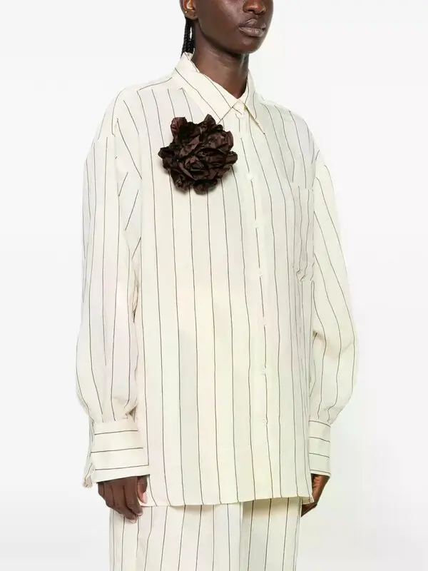 VICOLO Pinstripe Floral Appliqué Shirt