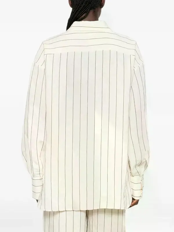 VICOLO Pinstripe Floral Appliqué Shirt