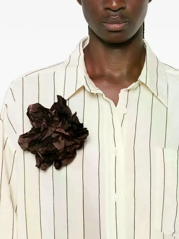 VICOLO Pinstripe Floral Appliqué Shirt
