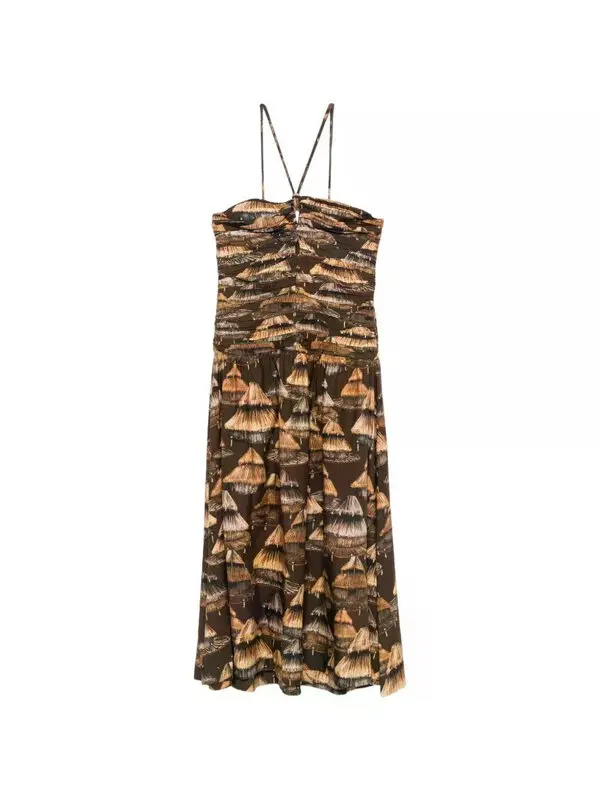Farm Rio Ruched Halterneck Midi Dress