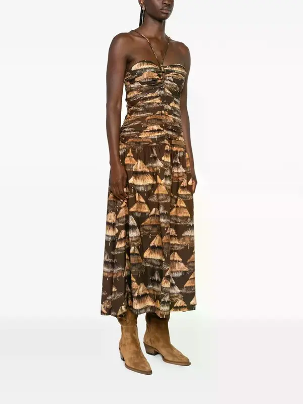 Farm Rio Ruched Halterneck Midi Dress