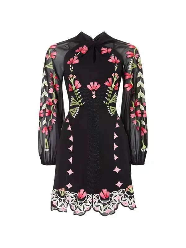 TEMPERLEY LONDON Rosalba Floral-embroidered Mini Dress - Black
