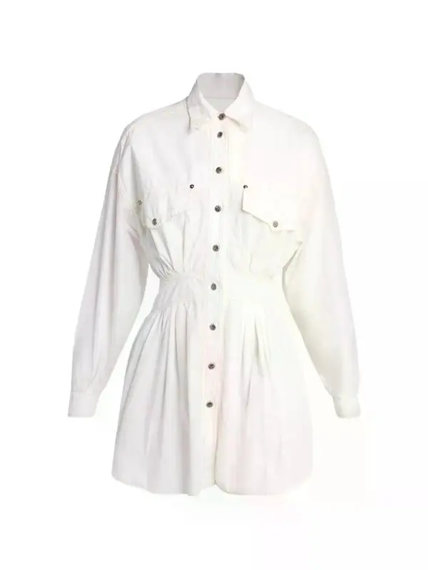 Versace Poplin Button-up Gathered-waist Mini Dress - White