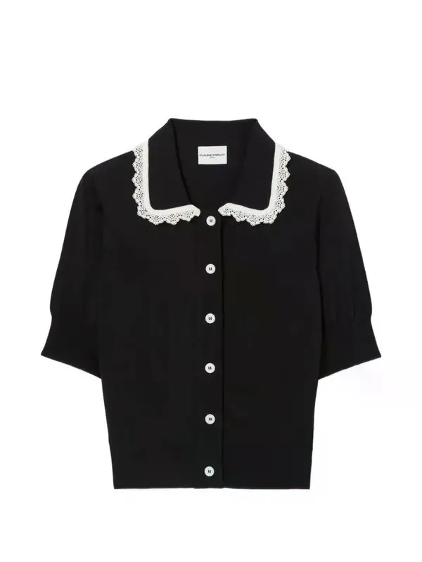 Claudie Pierlot Lace-trimmed Short-sleeve Cardigan - Black