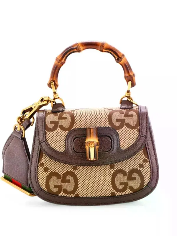 Gucci Bamboo 1947 Top Handle Bag Jumbo Gg Canvas Mini Crossbody Bag - Brown
