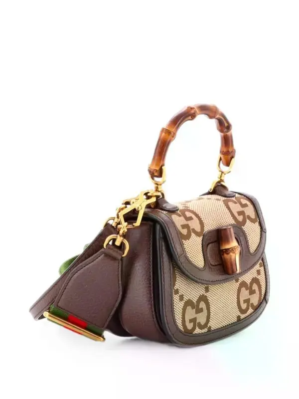 Gucci Bamboo 1947 Top Handle Bag Jumbo Gg Canvas Mini Crossbody Bag - Brown