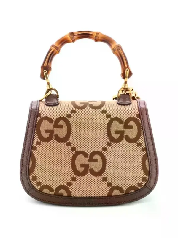 Gucci Bamboo 1947 Top Handle Bag Jumbo Gg Canvas Mini Crossbody Bag - Brown