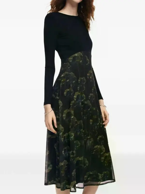 Desigual X M. Christian Lacroix Floral-print Ribbed-knit Midi Dress - Black
