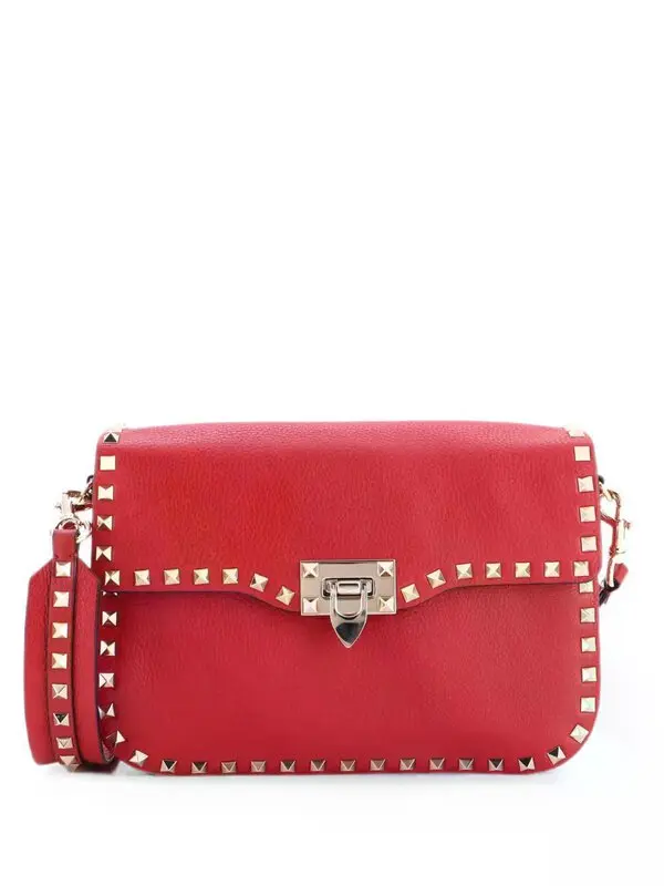 Valentino Garavani Rockstud Flip Lock Flap Leather Medium Crossbody Bag - Red