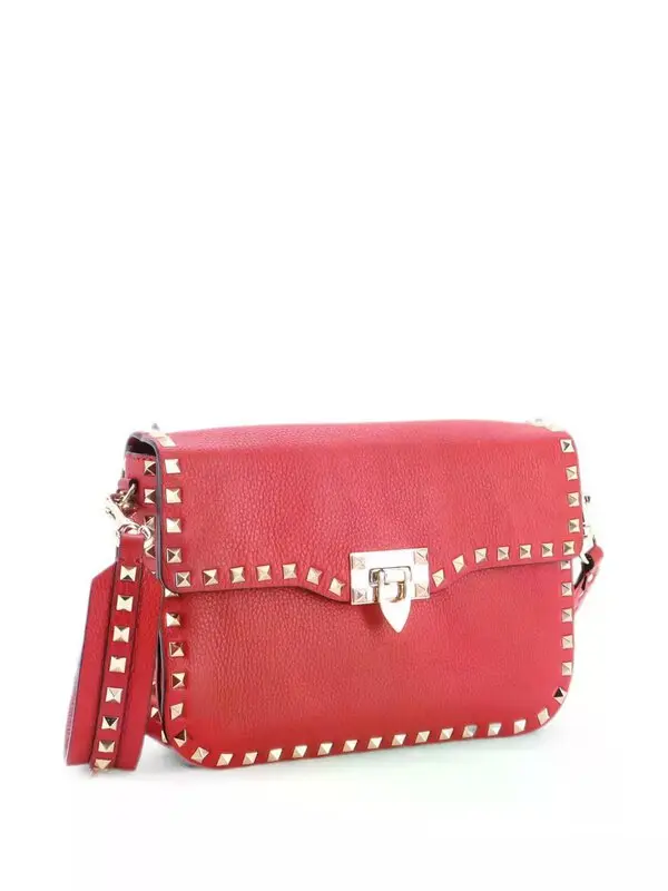 Valentino Garavani Rockstud Flip Lock Flap Leather Medium Crossbody Bag - Red