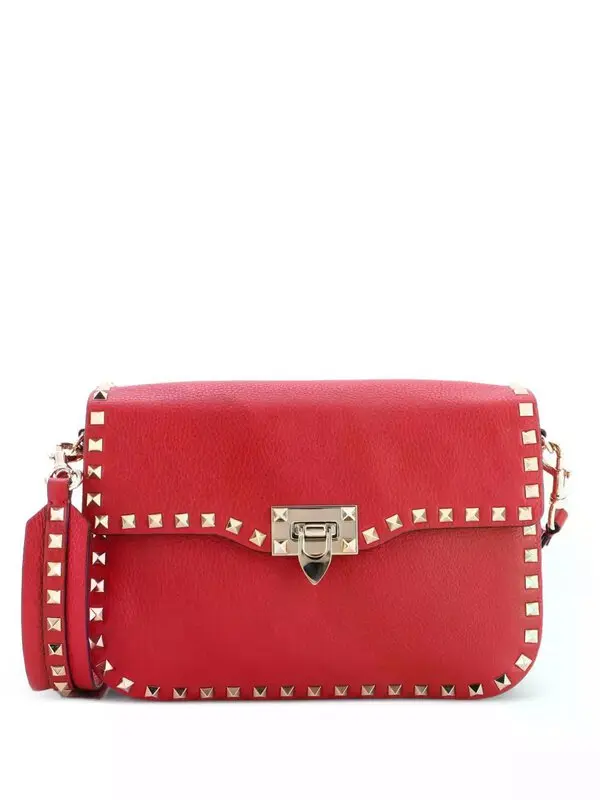 Valentino Garavani Rockstud Flip Lock Flap Leather Medium Crossbody Bag - Red