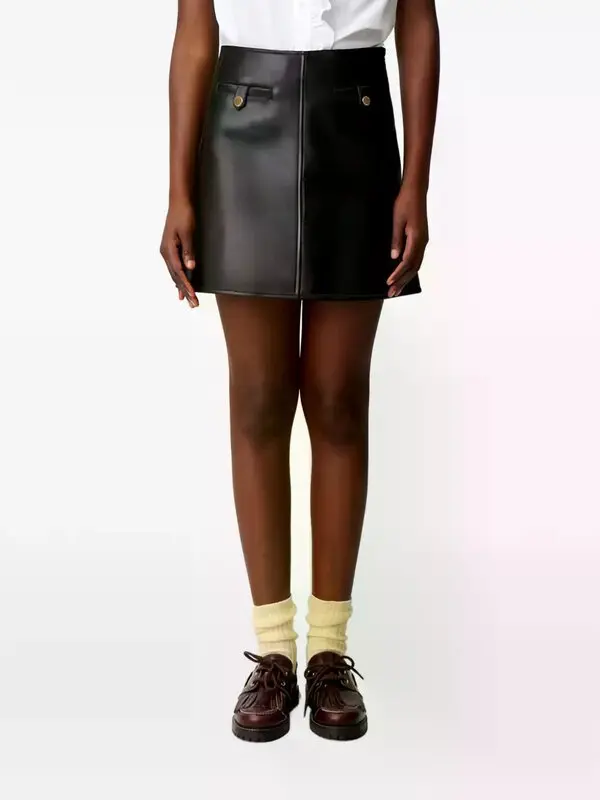 Claudie Pierlot Short Leather Skirt With Faux Welt Pockets - Black
