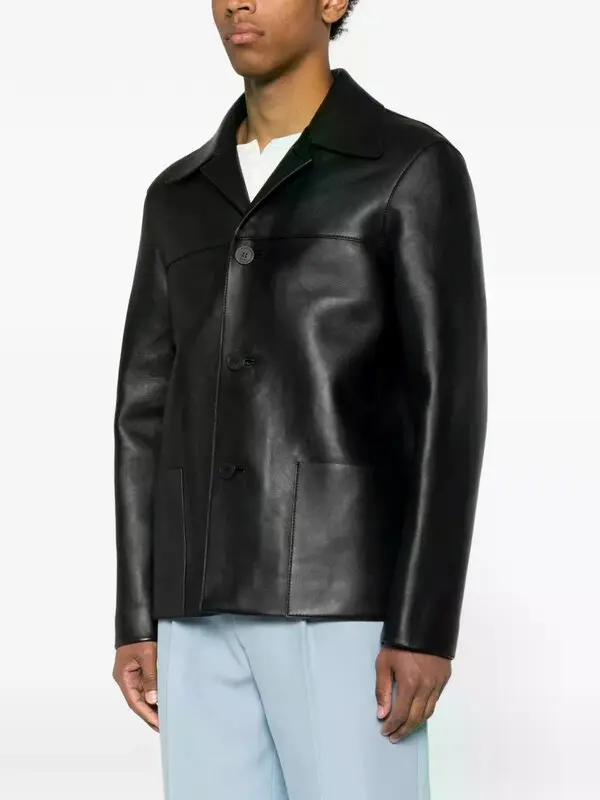Sandro Button-up Leather Jacket