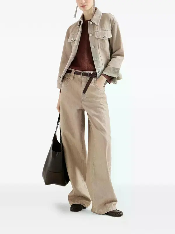 Brunello Cucinelli Lamé-denim Baggy Trousers With Monili