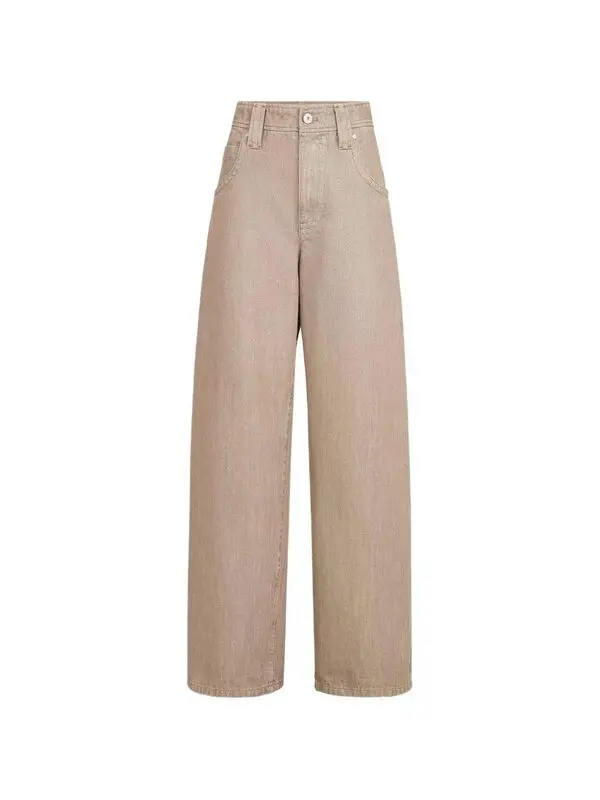 Brunello Cucinelli Lamé-denim Baggy Trousers With Monili - Neutrals