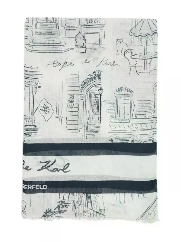Karl Lagerfeld X Jorge Parra Printed Scarf - White