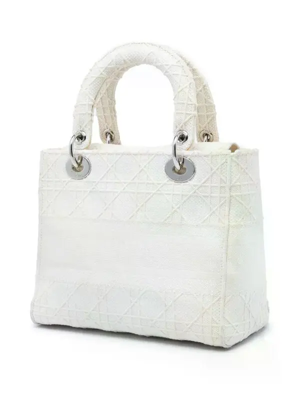 Dior Medium Embroidered Canvas Cannage Lady D Lite Satchel - White