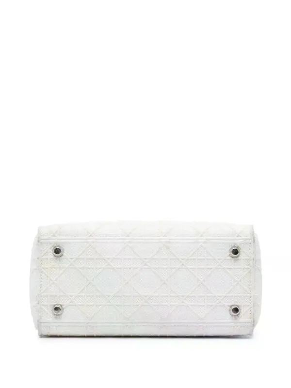Dior Medium Embroidered Canvas Cannage Lady D Lite Satchel - White