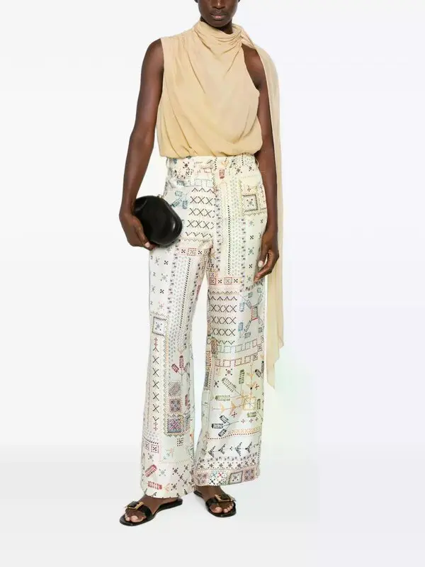 Momoni Embroidered Wide-leg Trousers