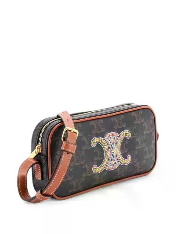 Celine Cuir Triomphe Camera Embroidered Triomphe Coated Canvas With Leather Small Shoulder Bag