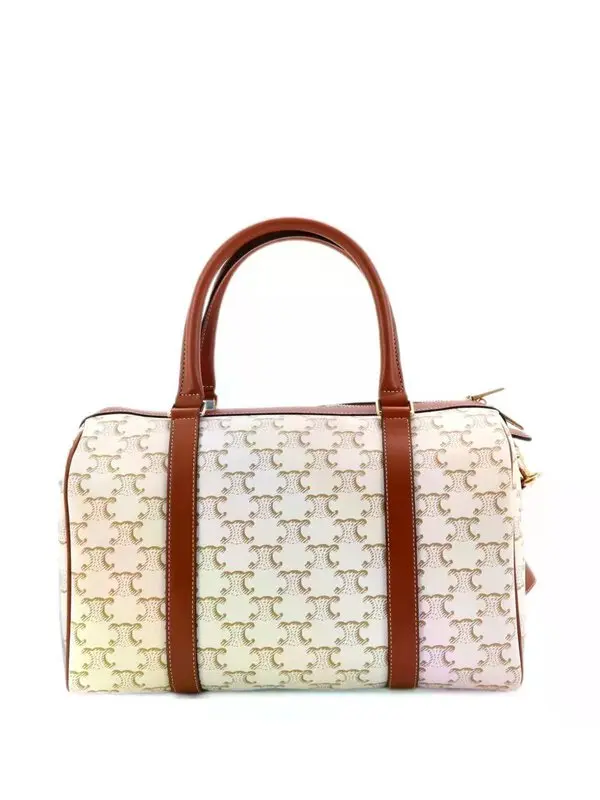 Celine Boston Bag Triomphe Coated Canvas Large Handbag