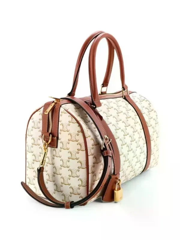 Celine Boston Bag Triomphe Coated Canvas Large Handbag