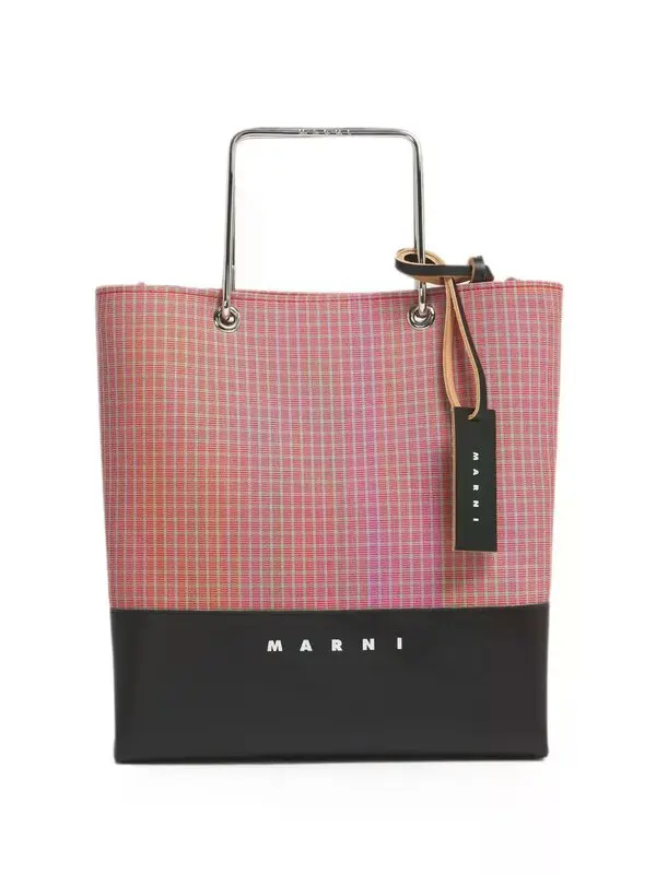 Marni Checked Metal-handle Tote Bag - Red