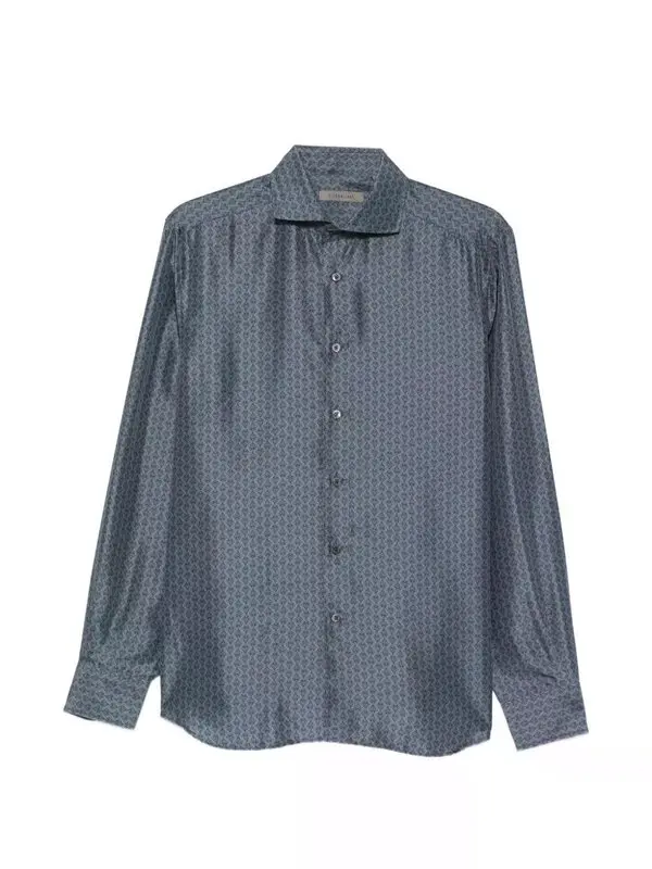 Corneliani Floral-print Long-sleeve Shirt - Blue