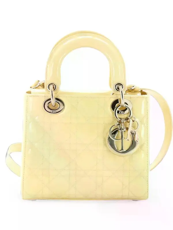 Dior Lady Bag Cannage Quilt Patent Small Satchel - Yellow